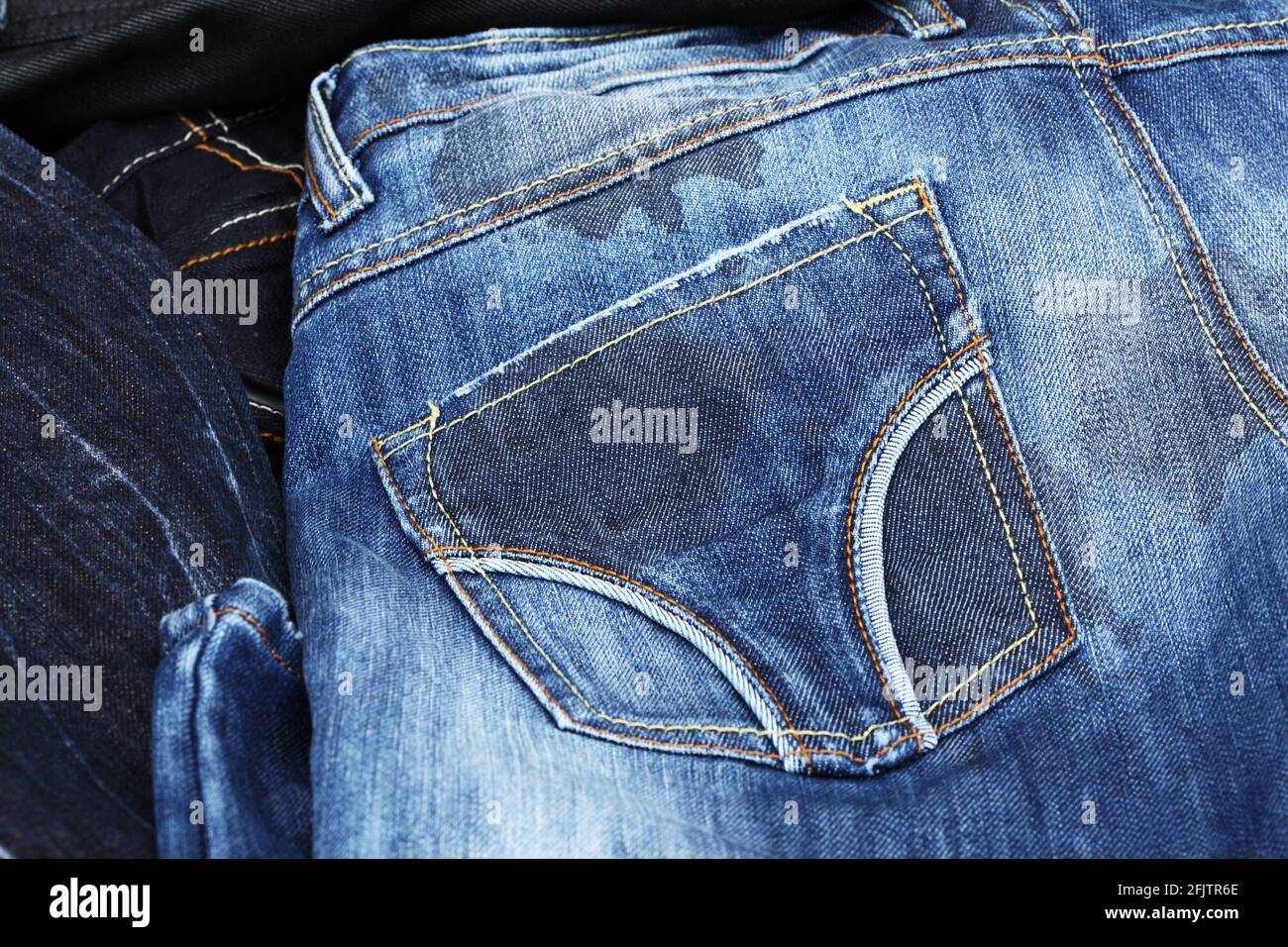 Modern jeans with special faded wash and stain treatment Stock Photo ...