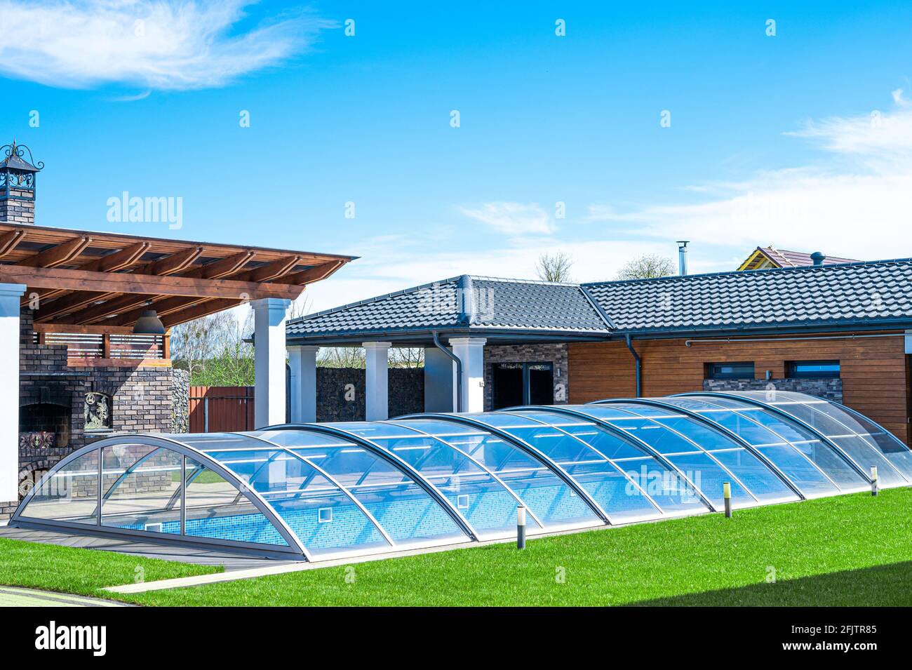 glass covered pool with water indoor swimming pool Stock Photo - Alamy