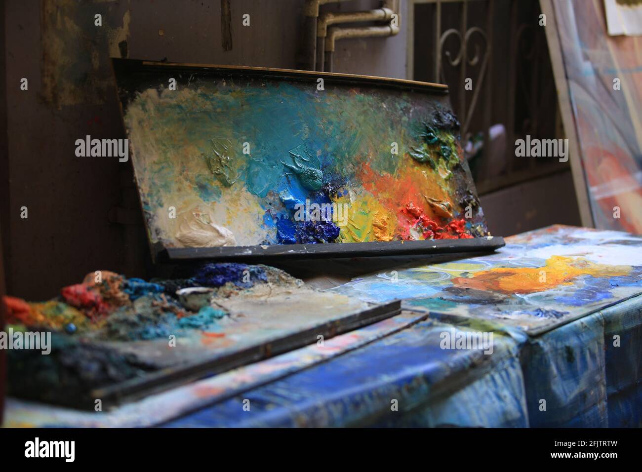 Art board with different colour on the street Stock Photo - Alamy
