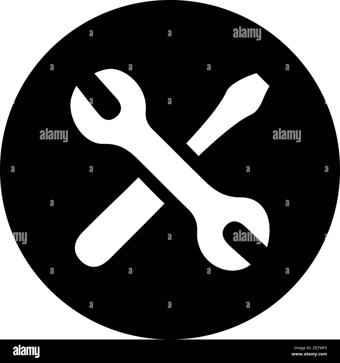 Repair tools icon vector. Black circle background. Maintenance signs ...