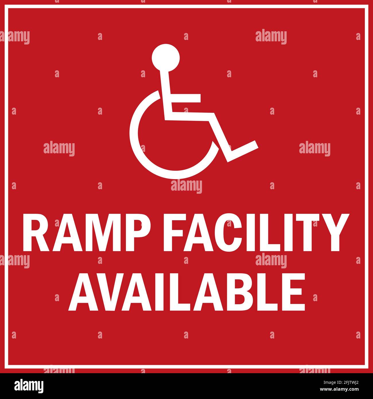 Ramp facility available sign. White on Red background. Safety signs and ...