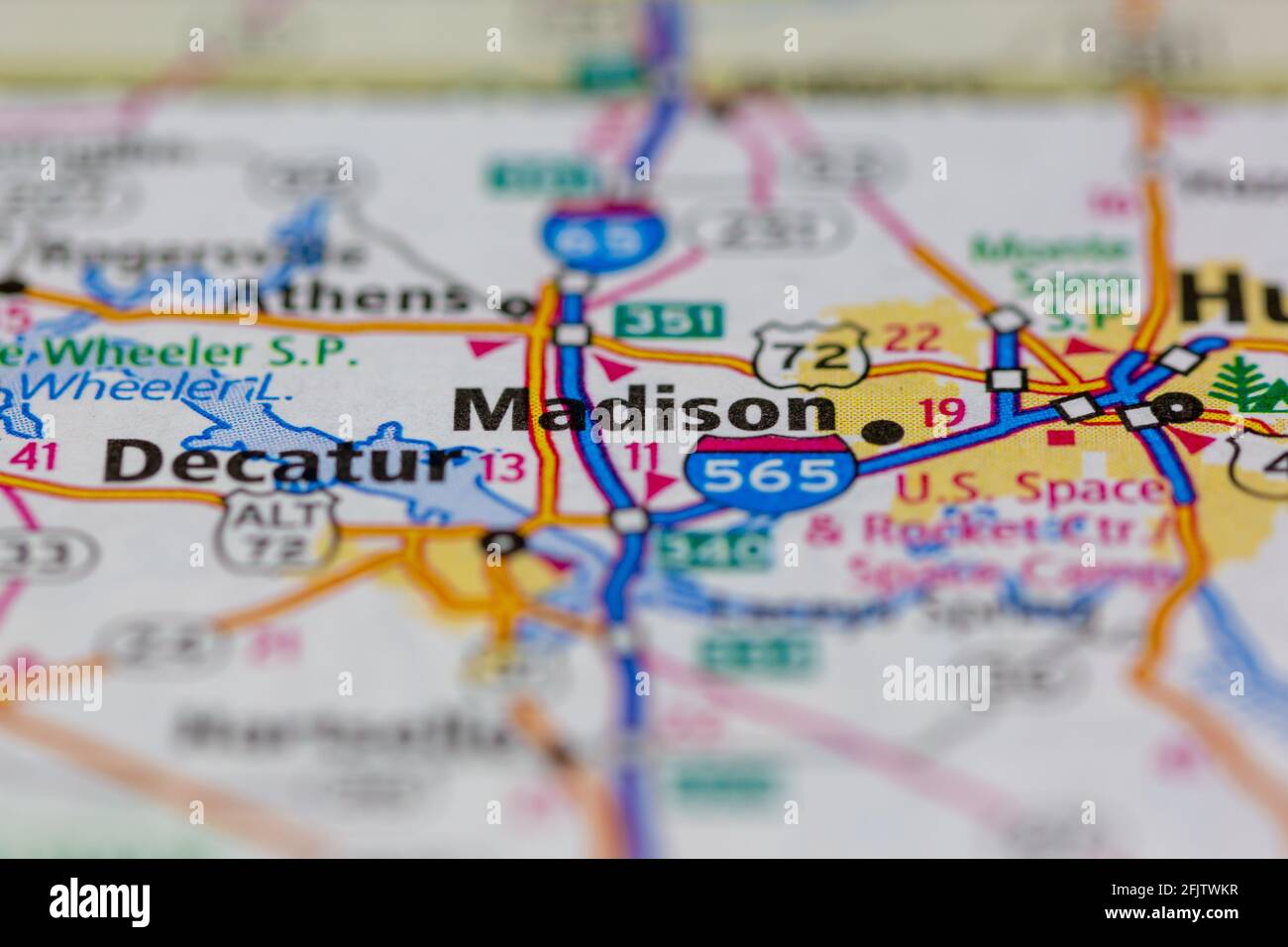 Madison Alabama USA shown on a road map or geography map Stock Photo ...