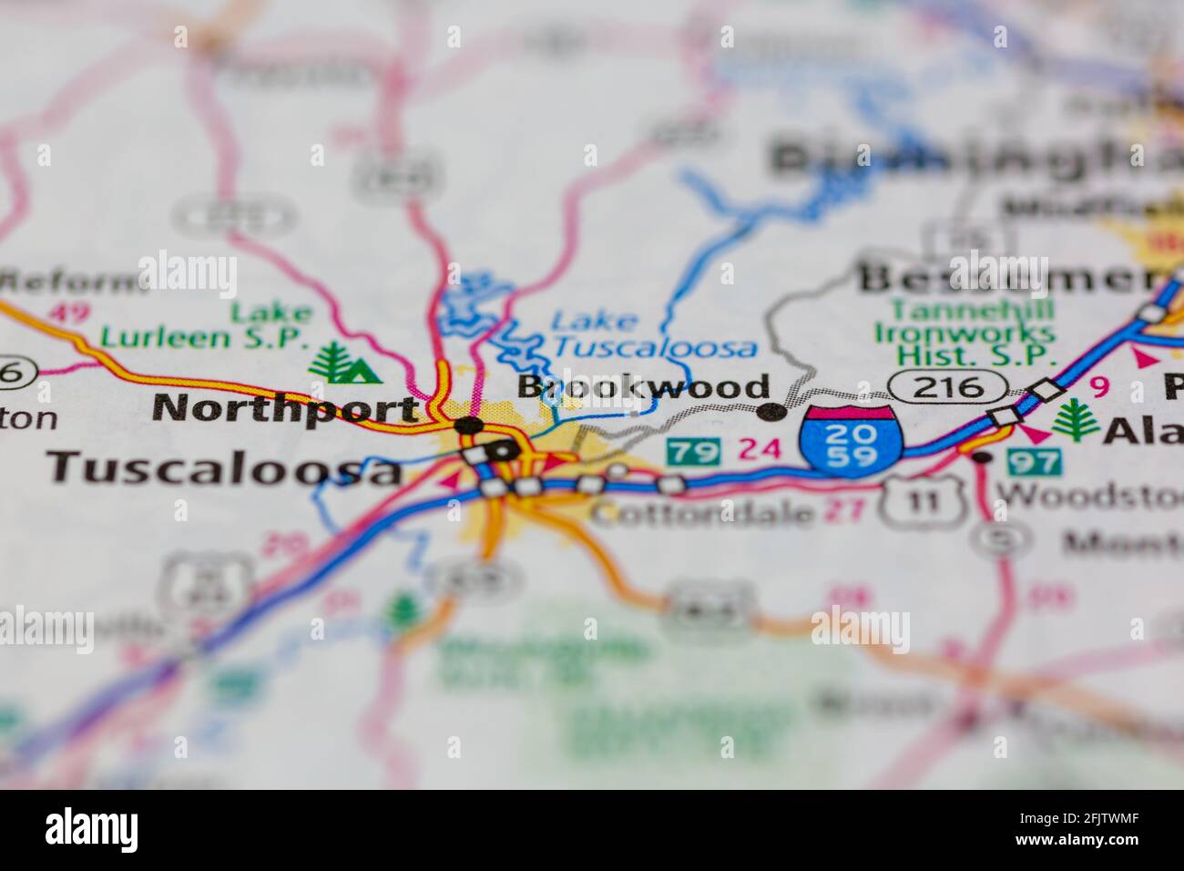 Brookwood Alabama USA shown on a road map or geography map Stock Photo ...