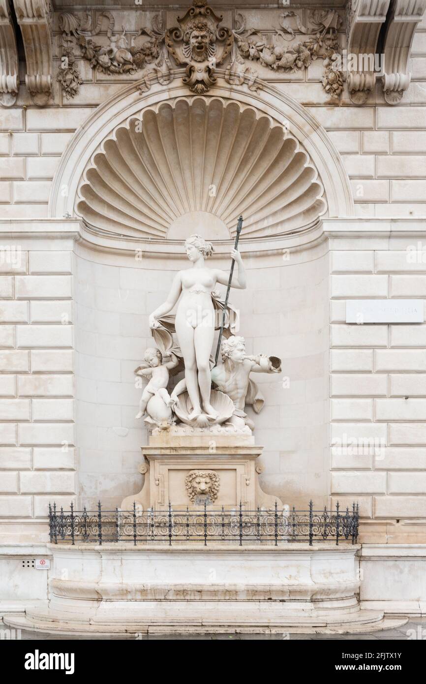 Statue on Piazza Unità d'Italia, Trieste, Italy on a rainy day Stock ...