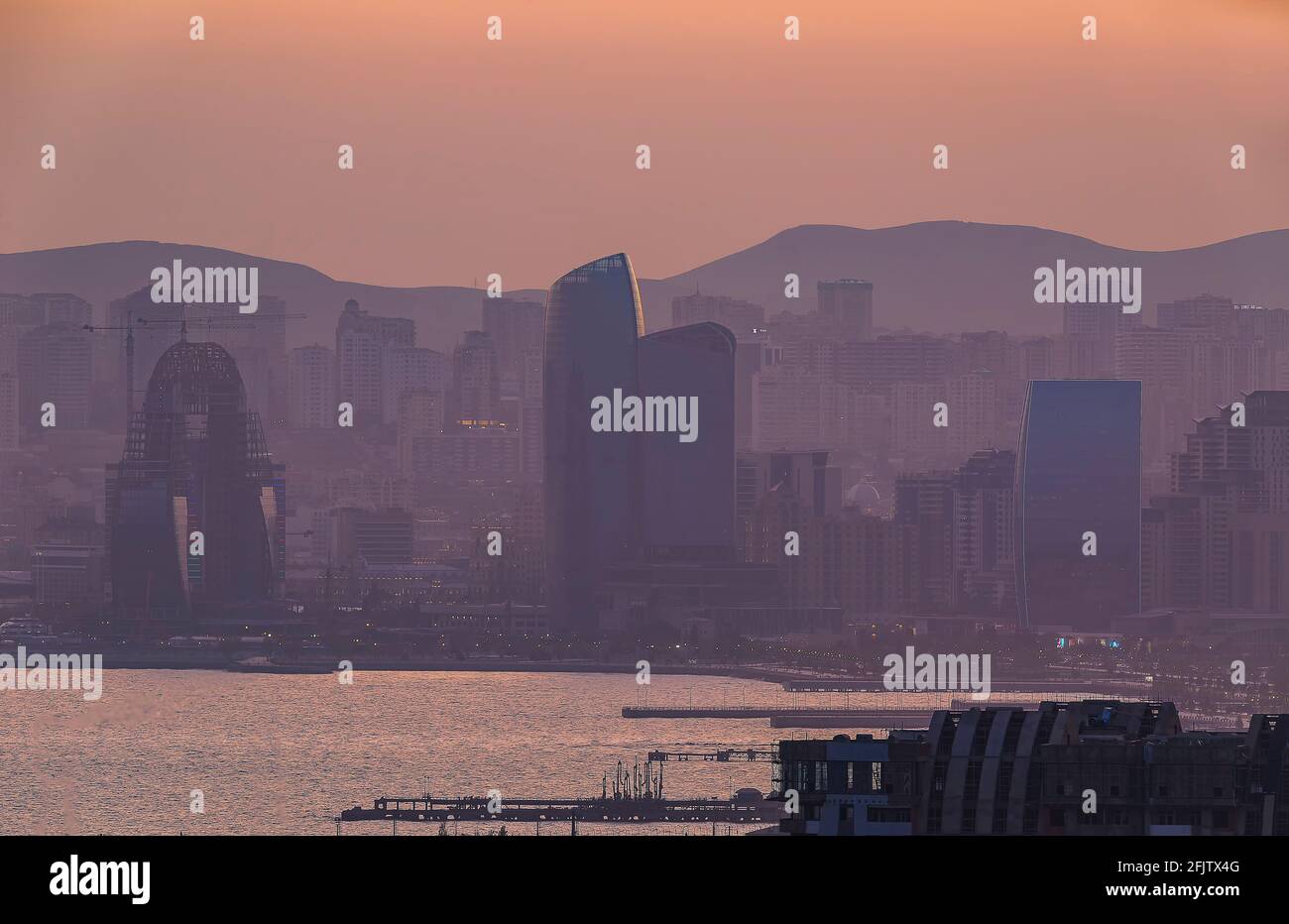 Panorama of Baku at sunset Stock Photo - Alamy