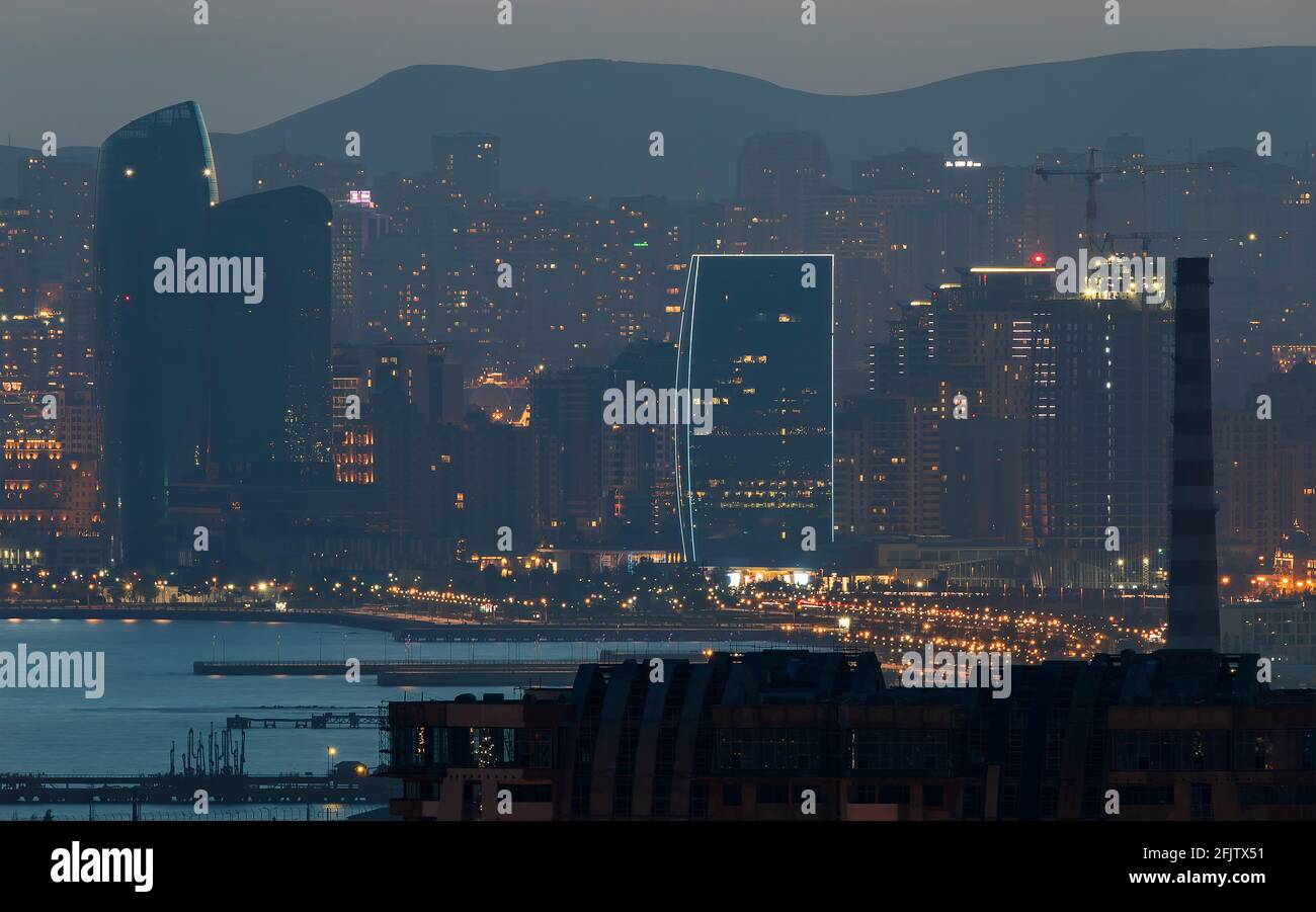 Panorama of Baku at sunset Stock Photo - Alamy