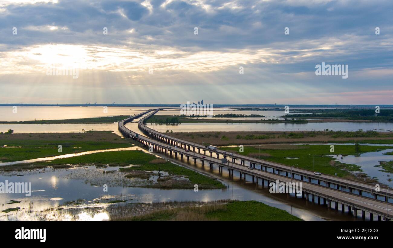 Aerial view of Mobile Bay, Alabama in April Stock Photo - Alamy