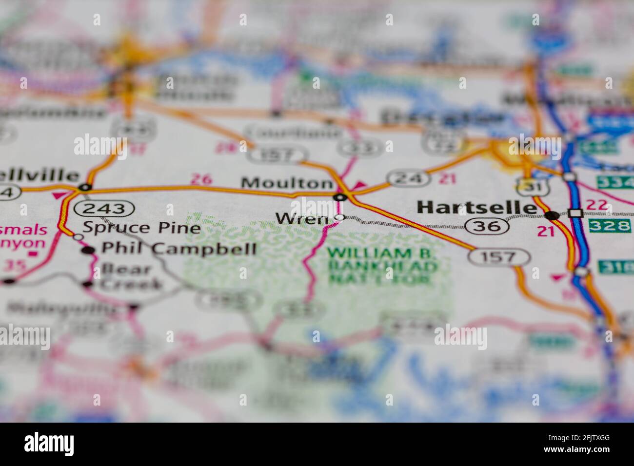 Wren Alabama USA shown on a road map or geography map Stock Photo - Alamy