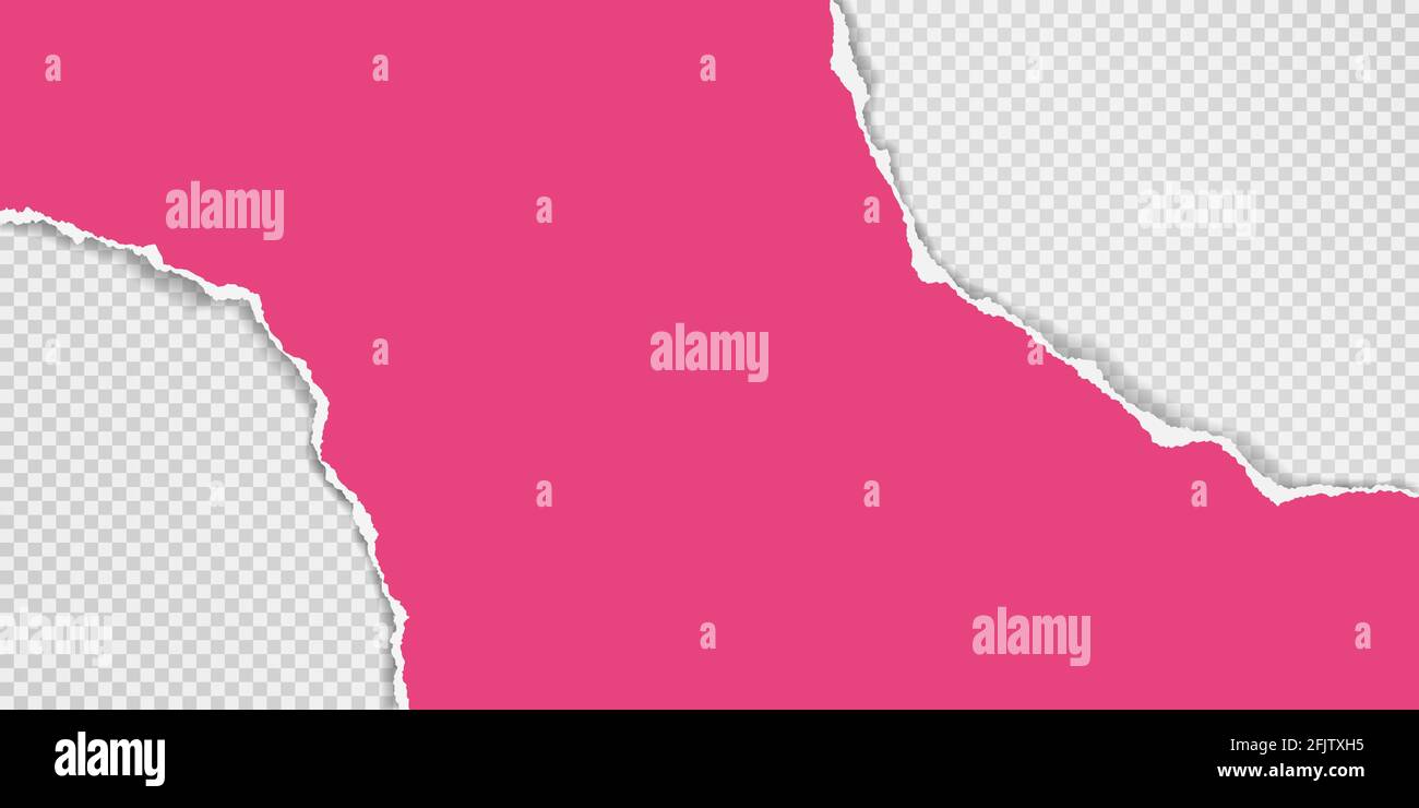 Torn, ripped vertical red paper strip with soft shadow is on squared ...