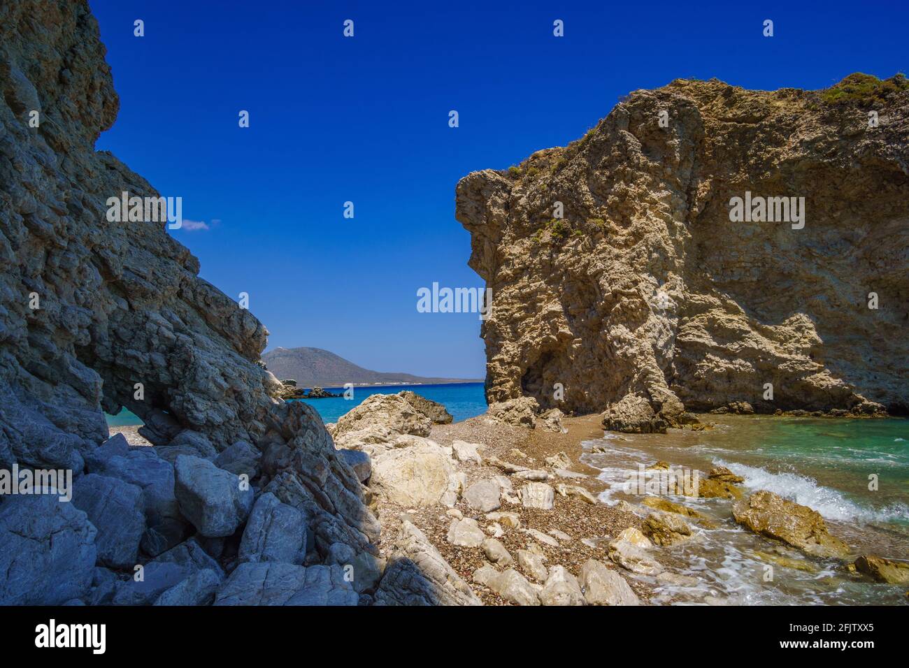 Kaladi beach, scenery with crystal clear water and the rock formation ...