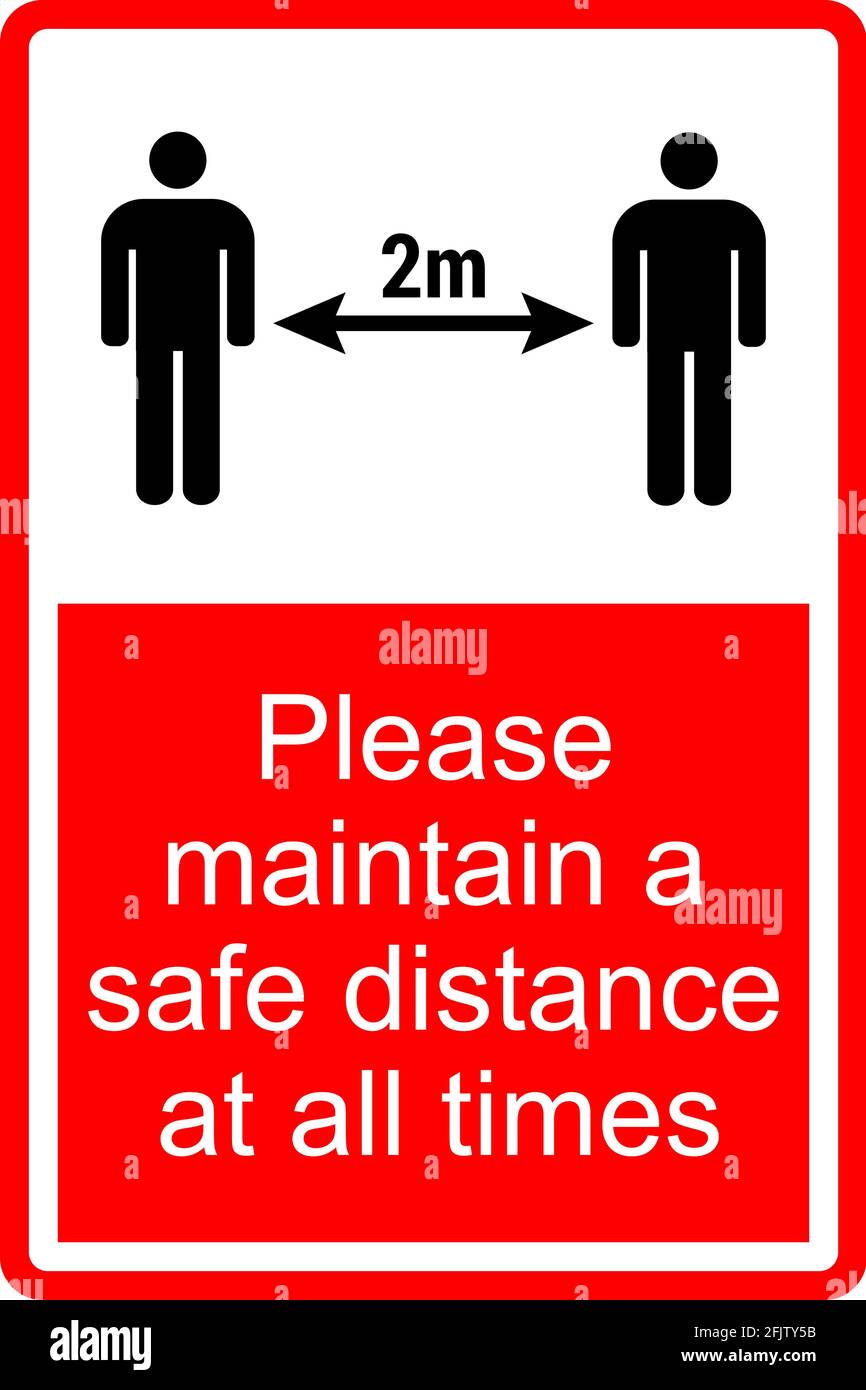 Please maintain 2 meter safe distance sign. Safety signs and symbols ...