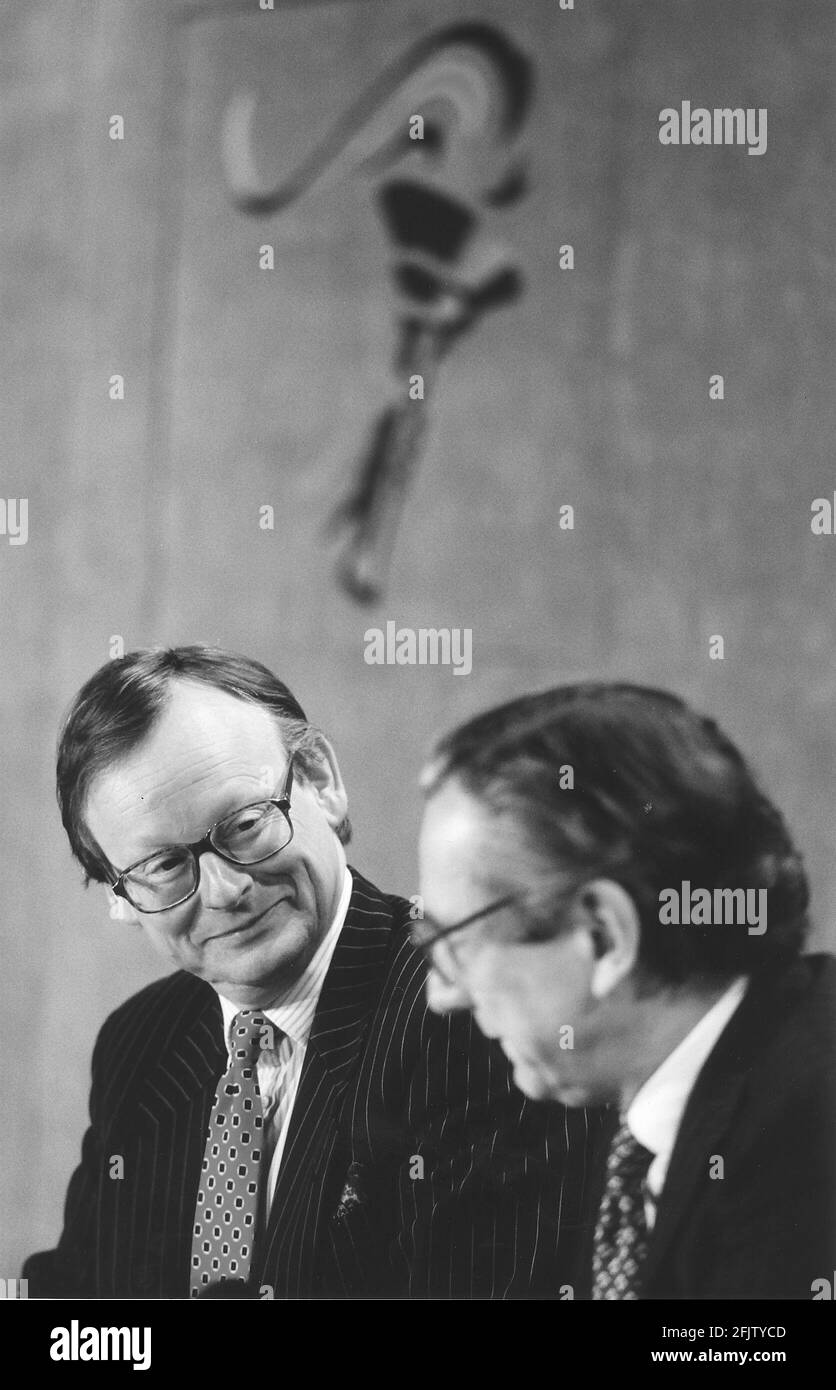 John Gummer with Norman Fowler Party Press Conference at Conservative ...