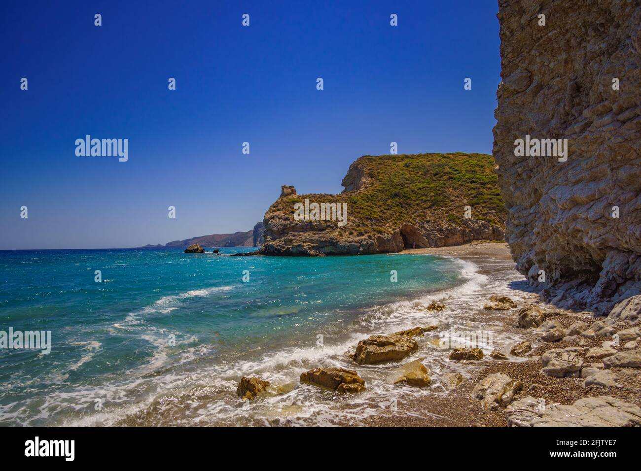 Kaladi beach, scenery with crystal clear water and the rock formation ...