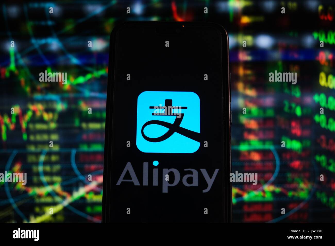 In this photo illustration an Alipay logo seen displayed on a ...