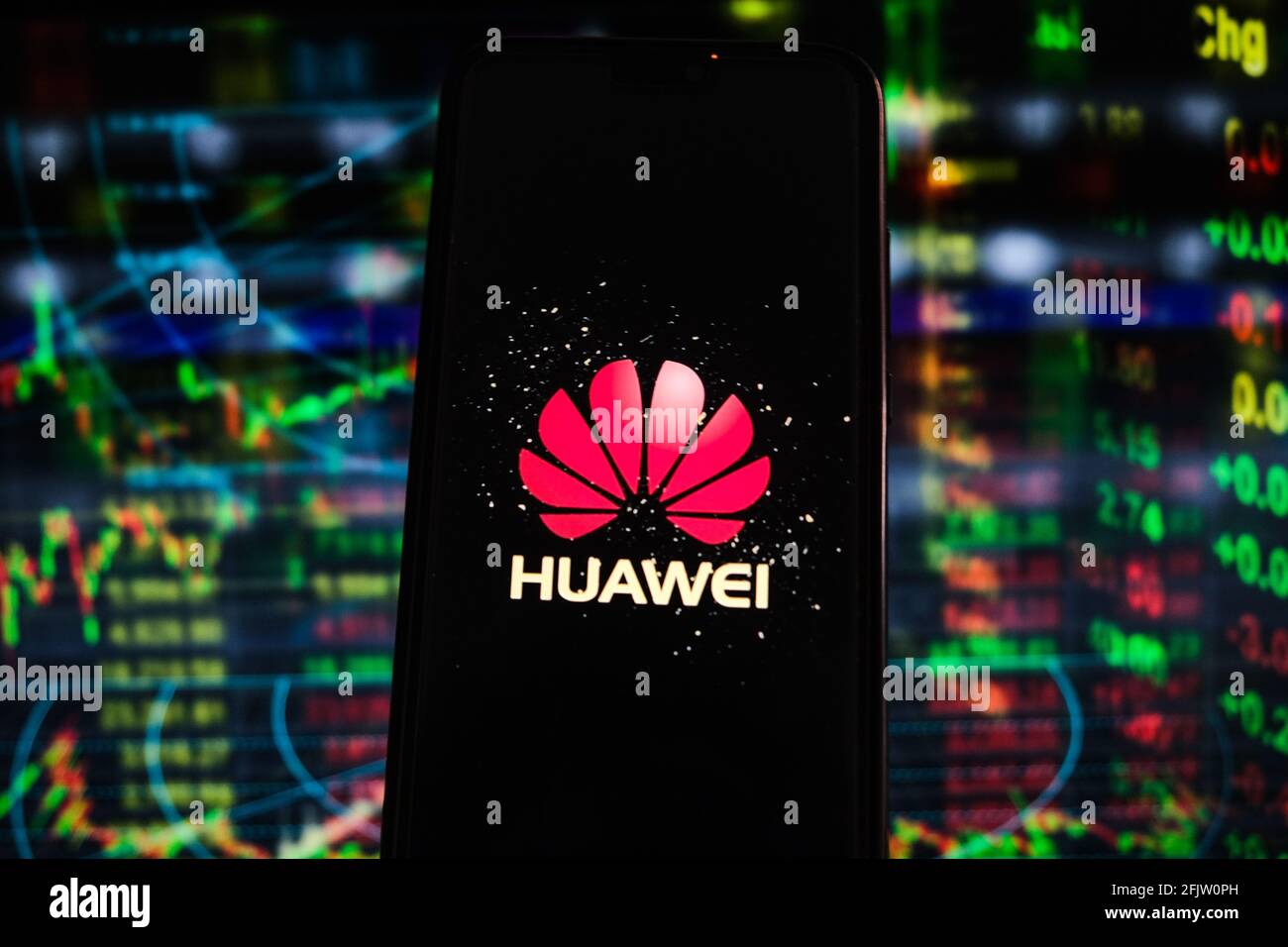 In this photo illustration a Huawei logo seen displayed on a smartphone ...