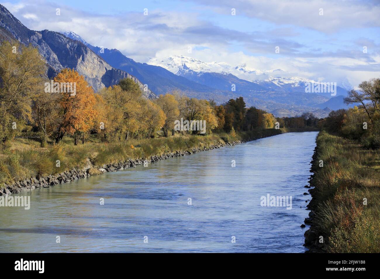 Switzerland, Canton of Valais, Fully, Rhone river Stock Photo - Alamy