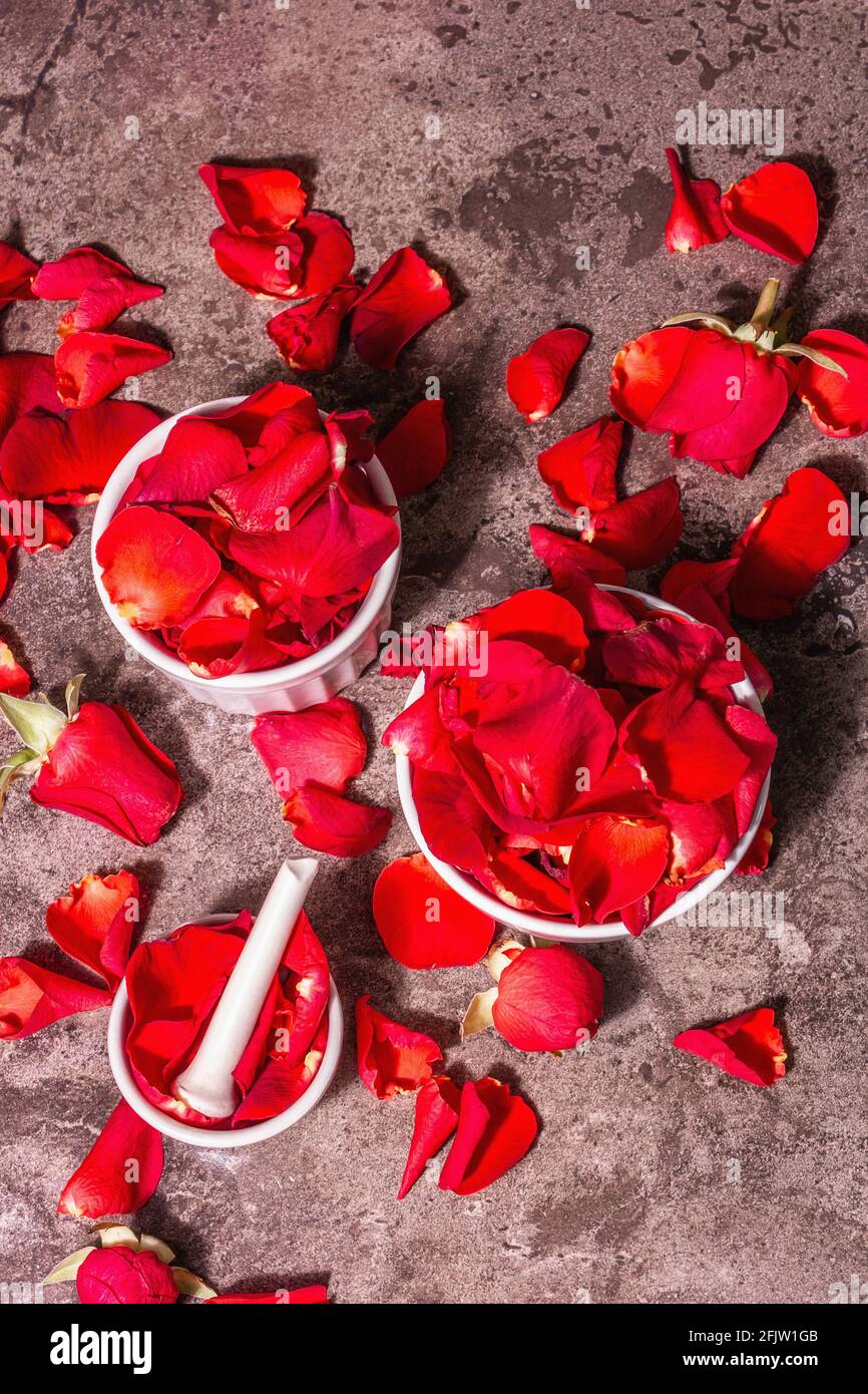 Rosewater with rose petals. Making organic rose essence for cooking ...