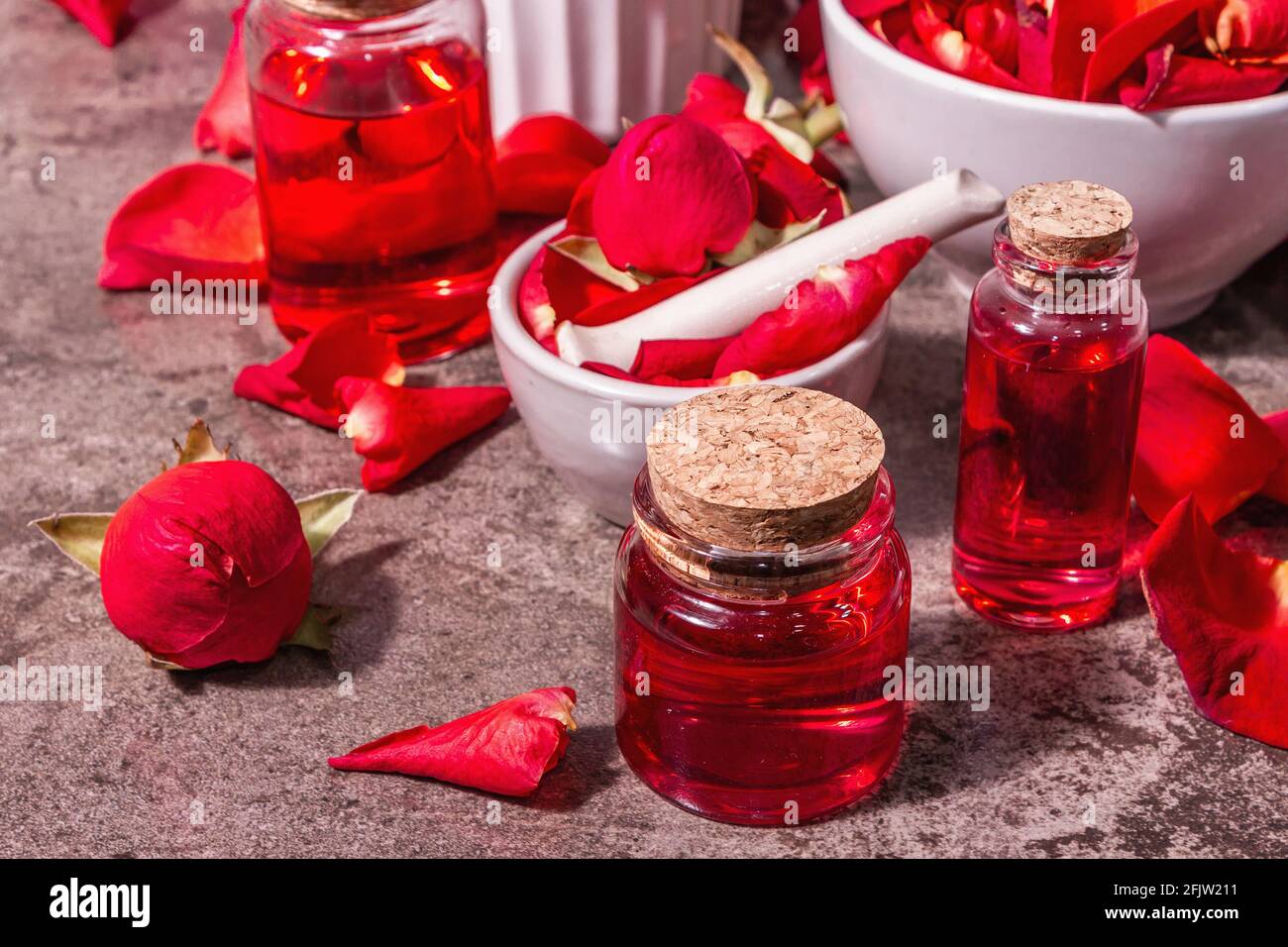 Rosewater with rose petals. Making organic rose essence for cooking ...