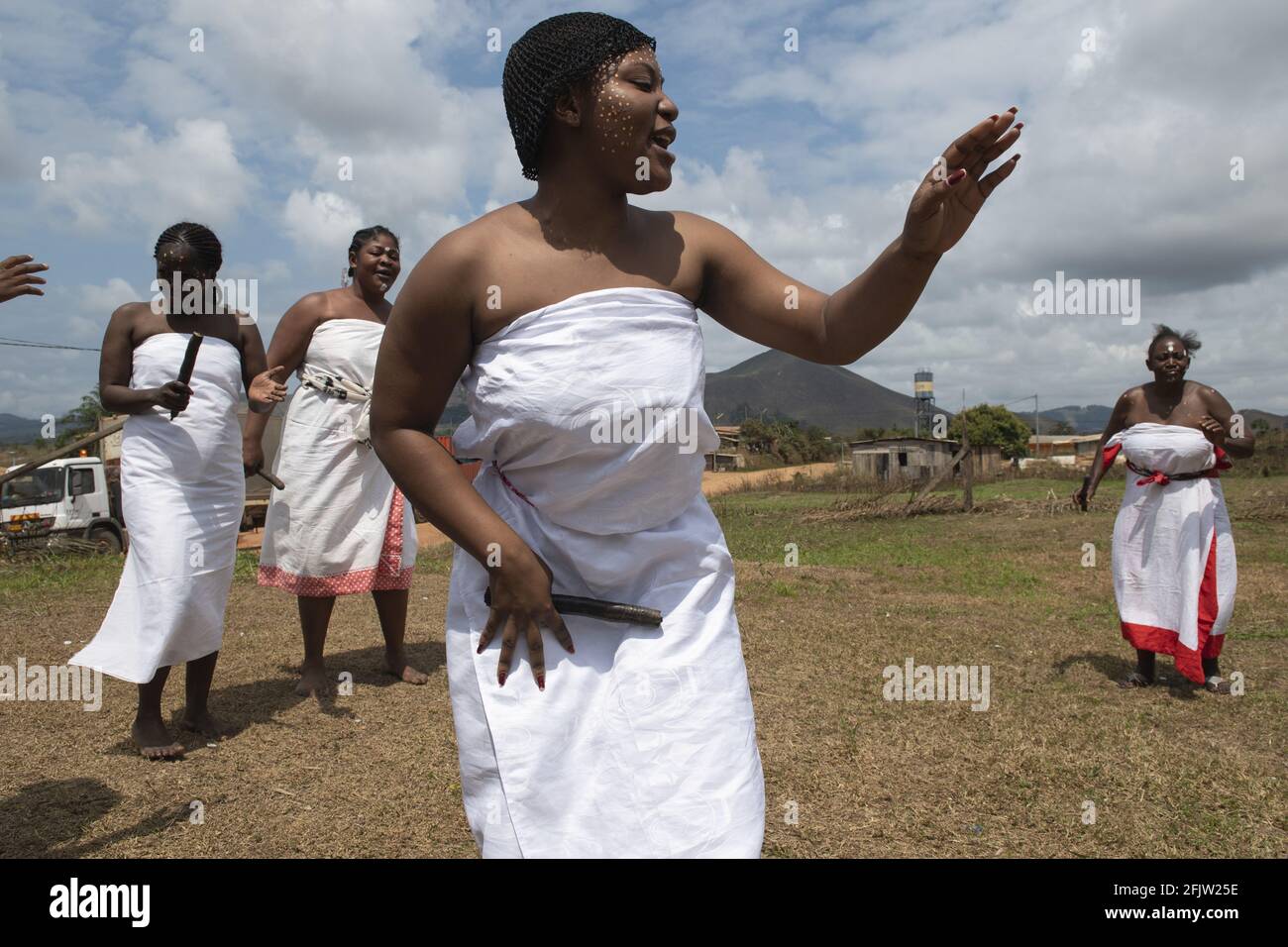 Gabon, Ogooué-Ivindo district, La Lopé, women dancing during initiation ...