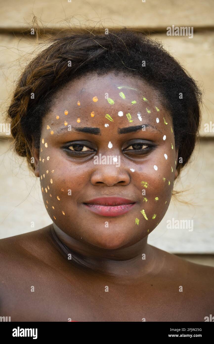Gabon, Ogooué-Ivindo district, La Lopé, portrait of a woman dancing ...