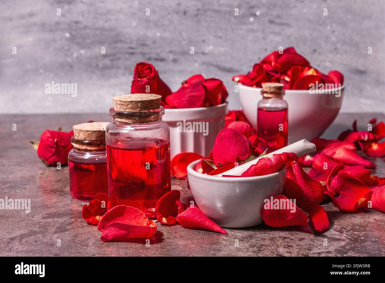 Rosewater with rose petals. Making organic rose essence for cooking ...