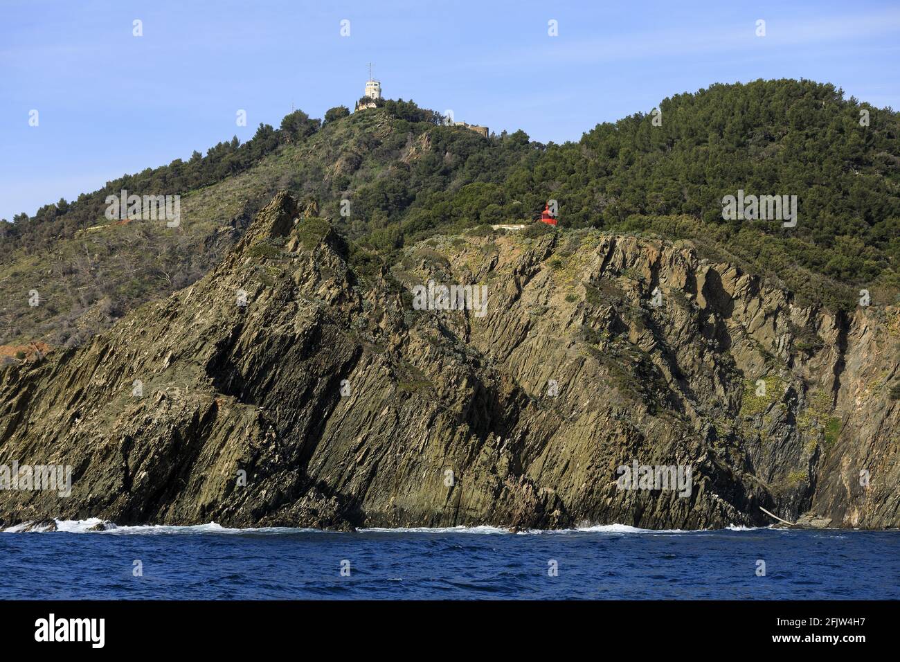 France, Var, Bormes les Mimosas, Cap Benat, the lighthouse and the ...