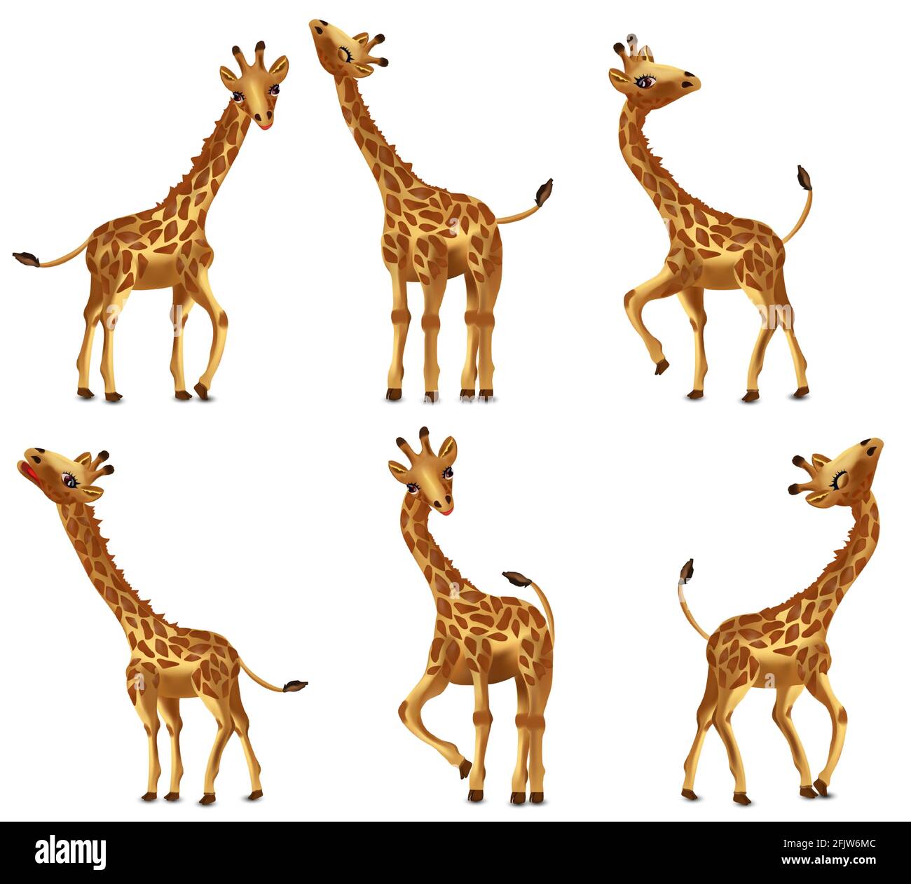 Happy Cartoon character Giraffe from different angles. Funny, Cute ...