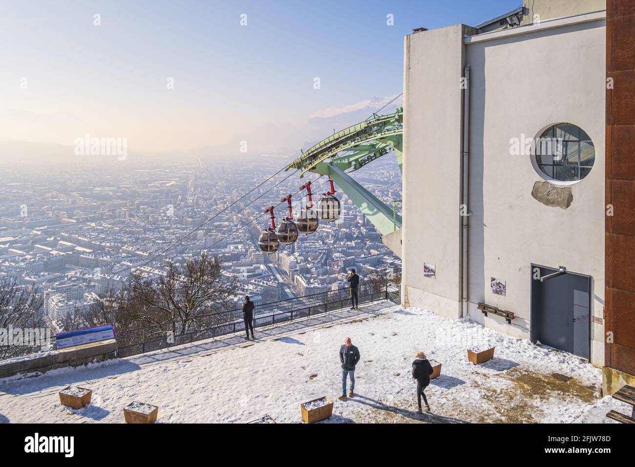 France, Isere, Grenoble, Grenoble-Bastille cable car and its Bubbles ...