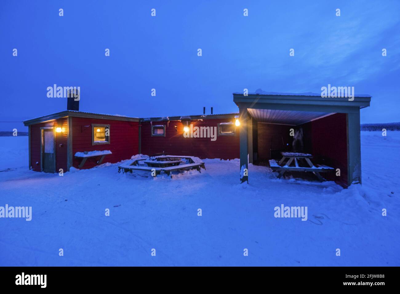 Sweden, Lapland, Kiruna, Alta winter Camp, rustic sauna Stock Photo - Alamy