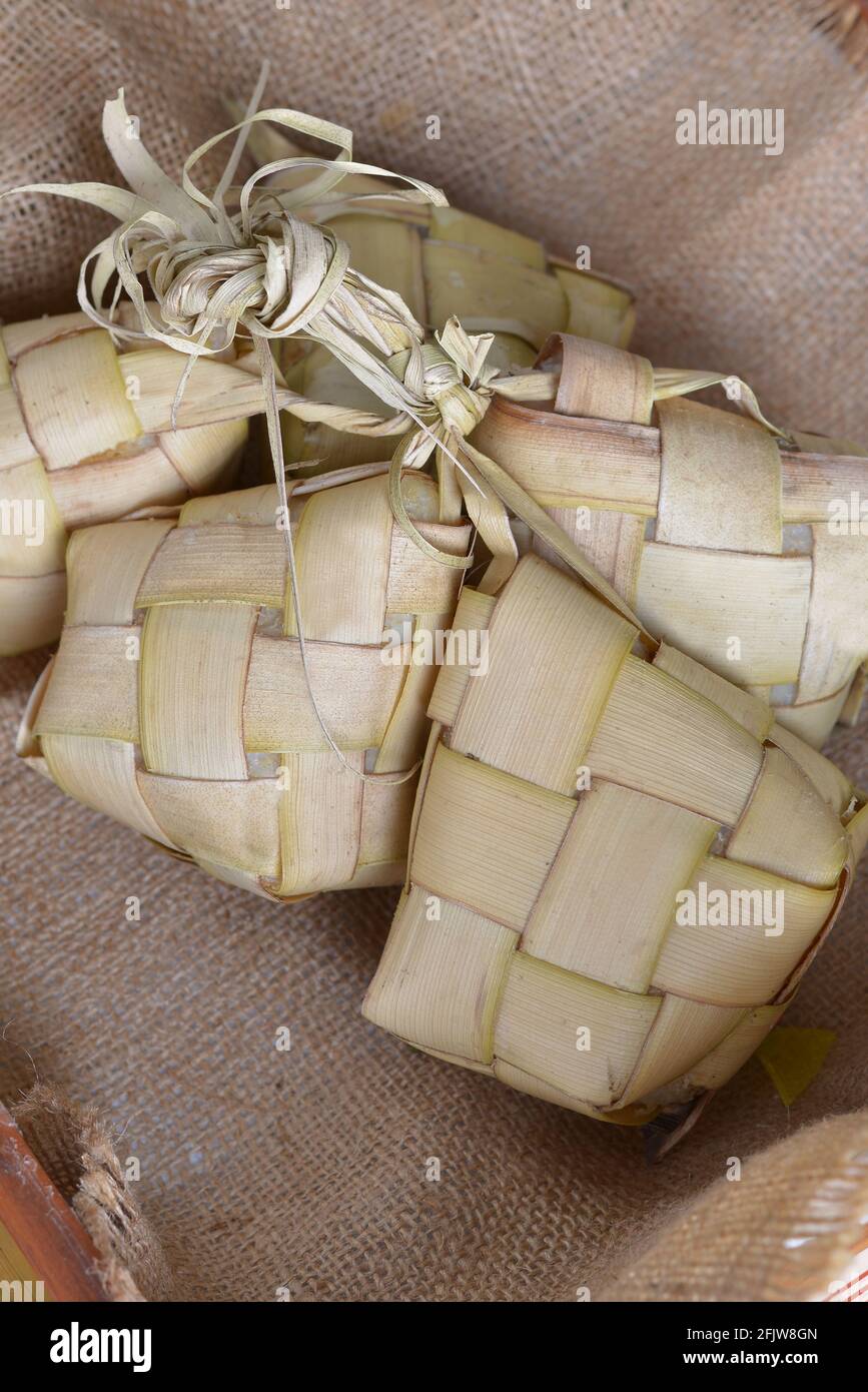 Ketupat, Rice Cake in Diamond Shape Pouch Made from Woven Coconut ...