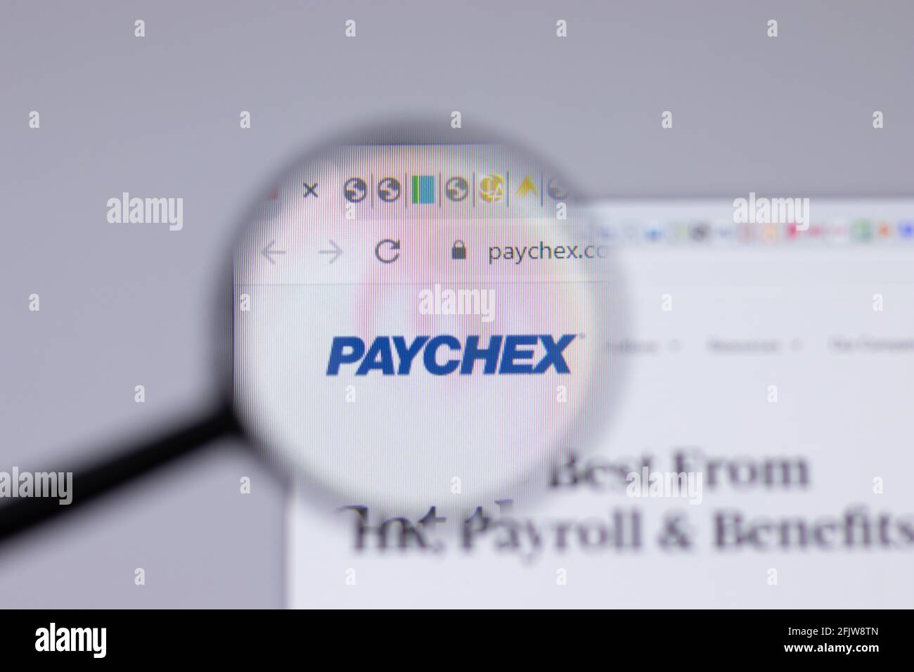 New York, USA - 26 April 2021: Paychex logo close-up on website page ...