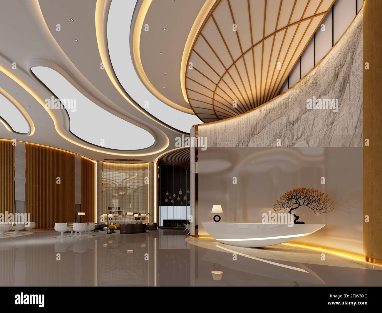 3d render of luxury hotel lobby reception Stock Photo - Alamy