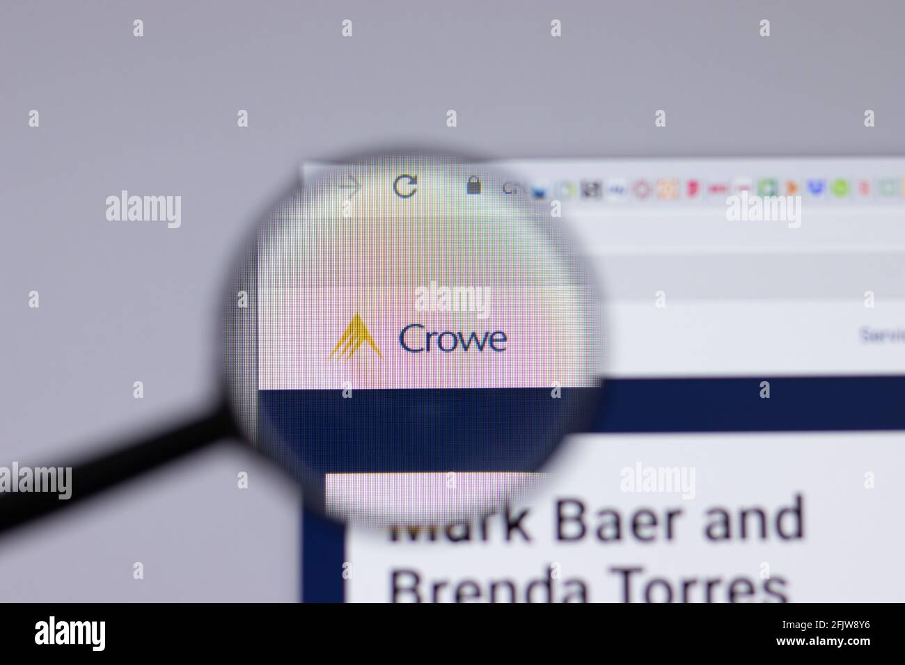 New York, USA - 26 April 2021: Crowe logo close-up on website page ...