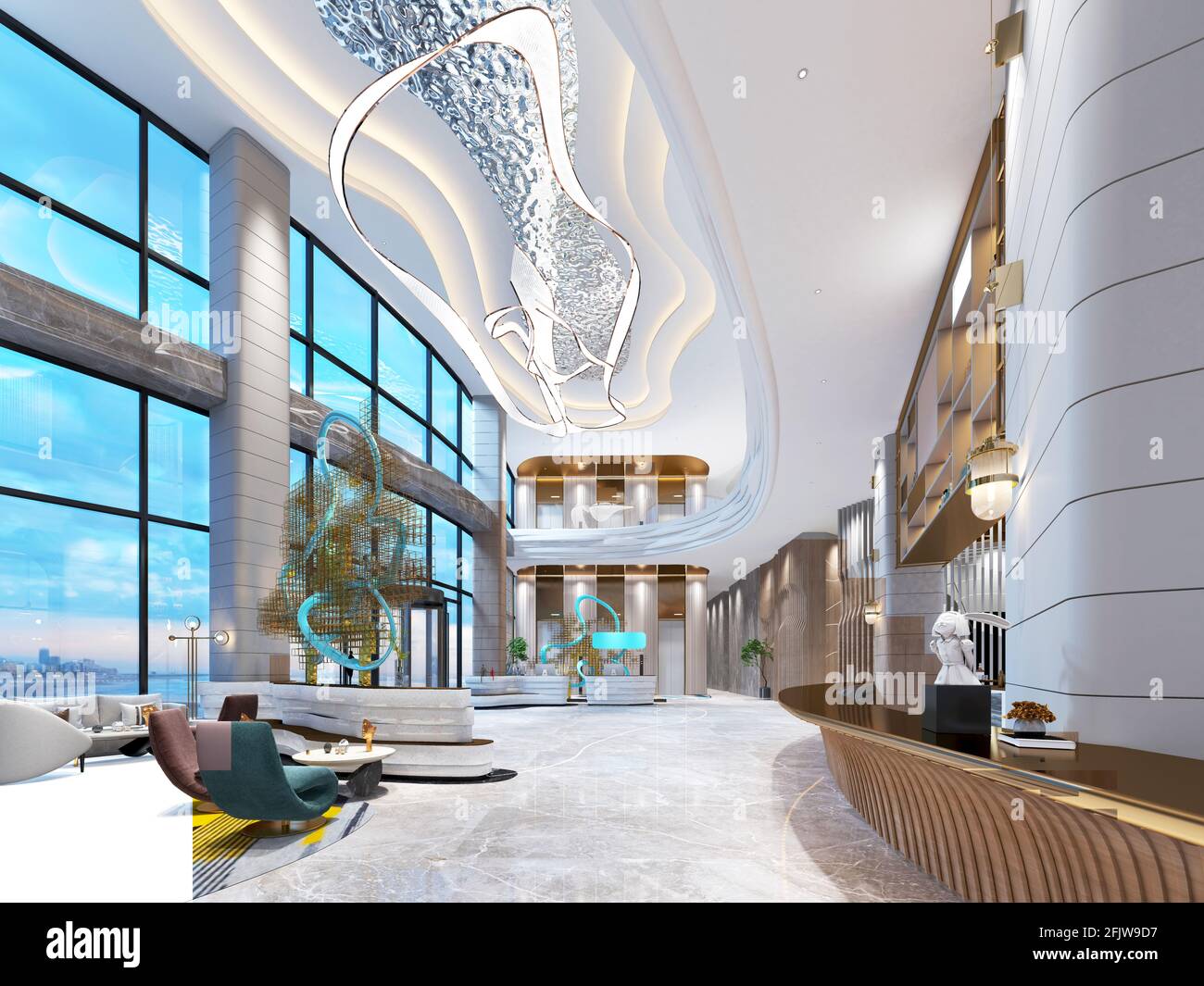 3d render of luxury hotel lobby reception Stock Photo - Alamy