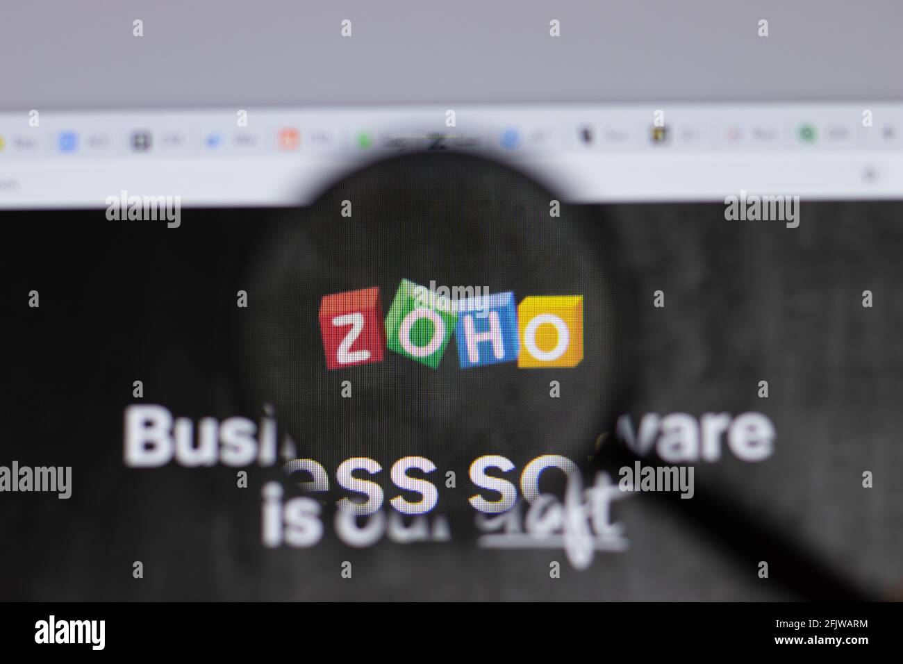New York, USA - 26 April 2021: Zoho Corporation logo close-up on ...