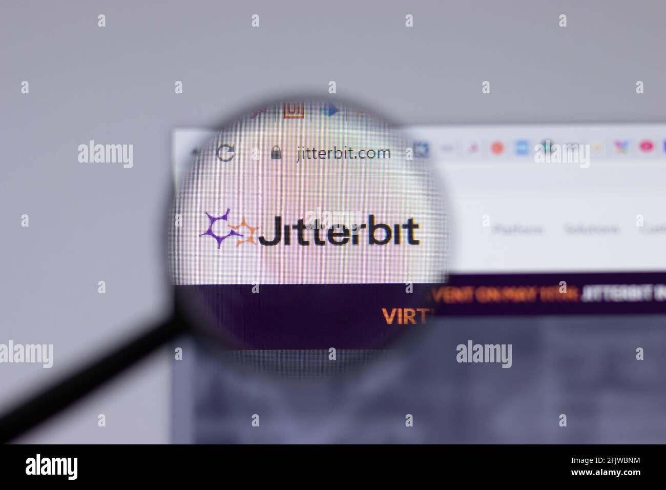 New York, USA - 26 April 2021: Jitterbit logo close-up on website page ...