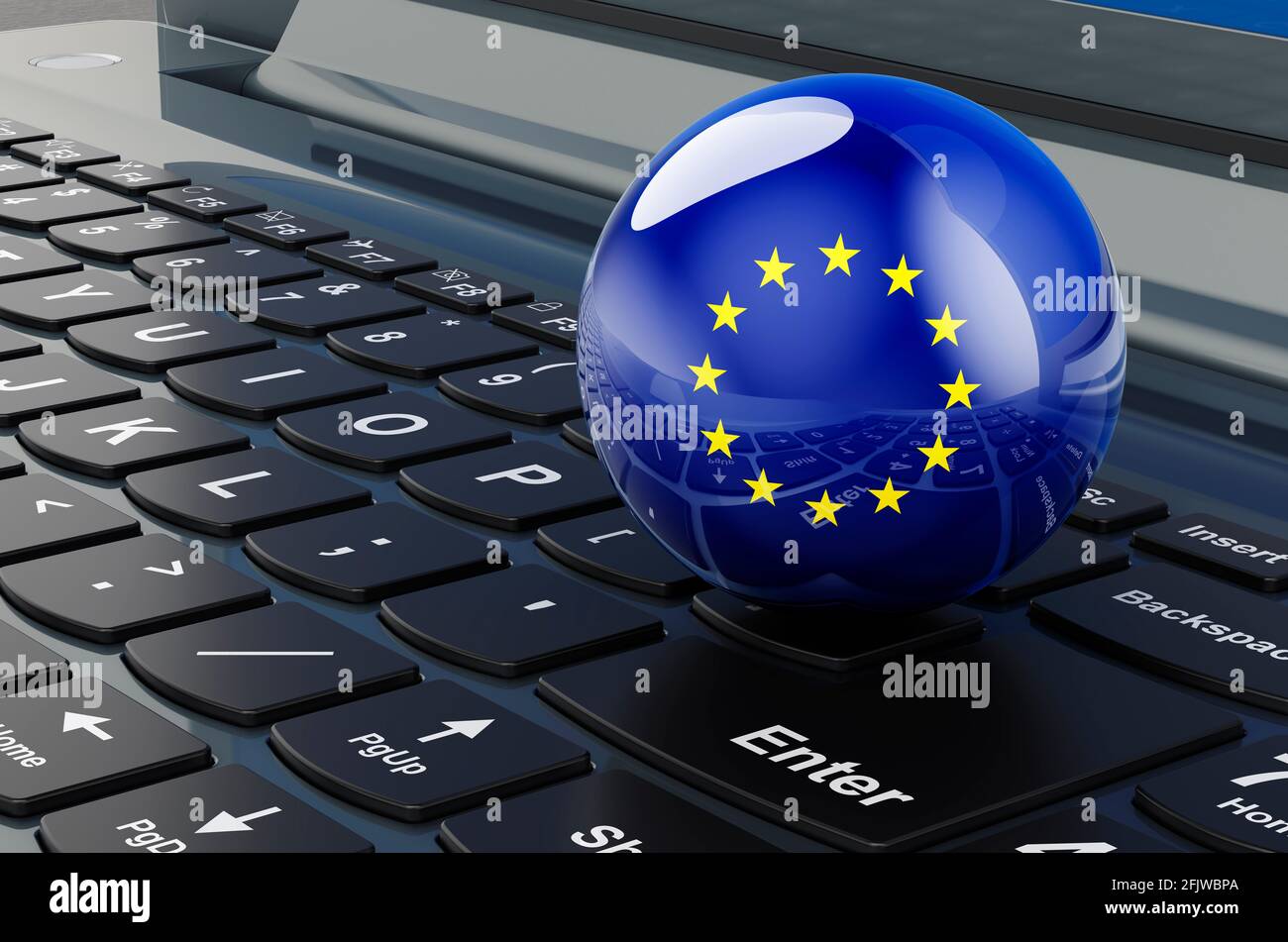 The EU flag on laptop keyboard. Online business, e-education, shopping ...