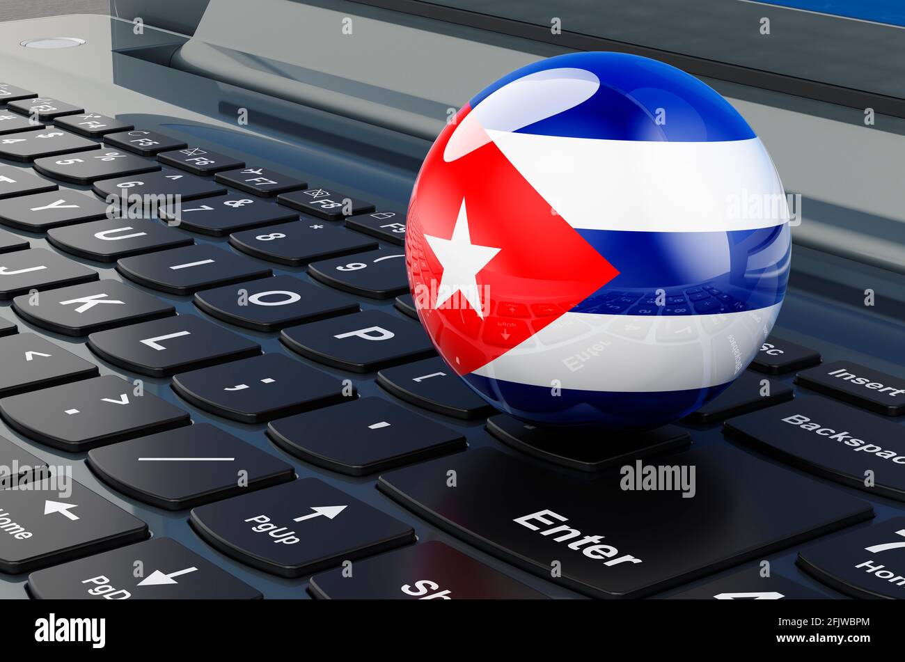 Cuban flag on laptop keyboard. Online business, e-education, shopping ...