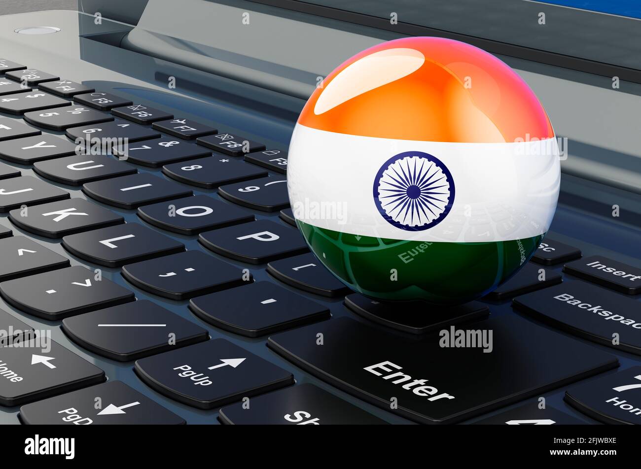 Indian flag on laptop keyboard. Online business, e-education, shopping ...