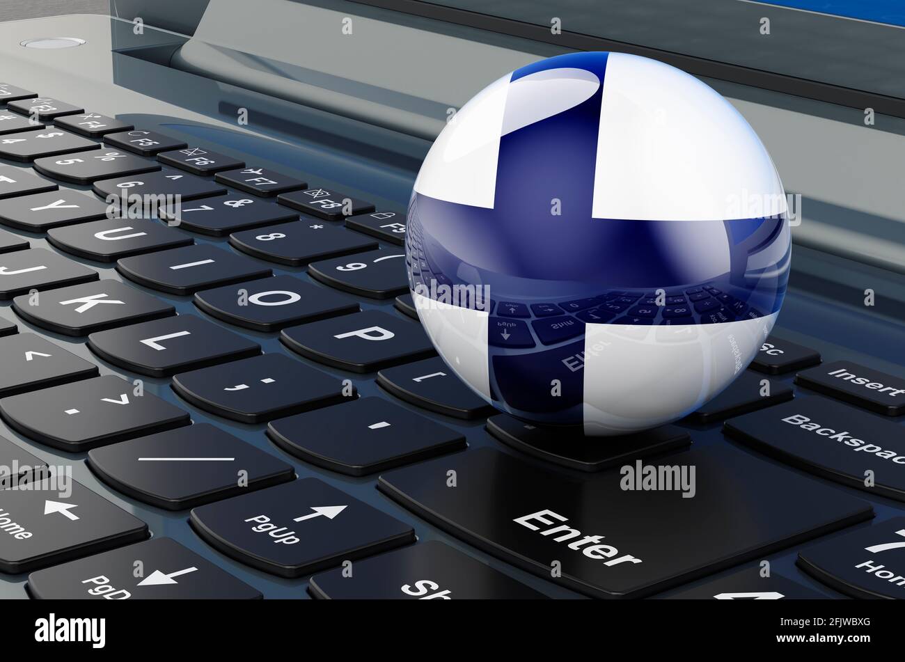 Finnish flag on laptop keyboard. Online business, e-education, shopping ...
