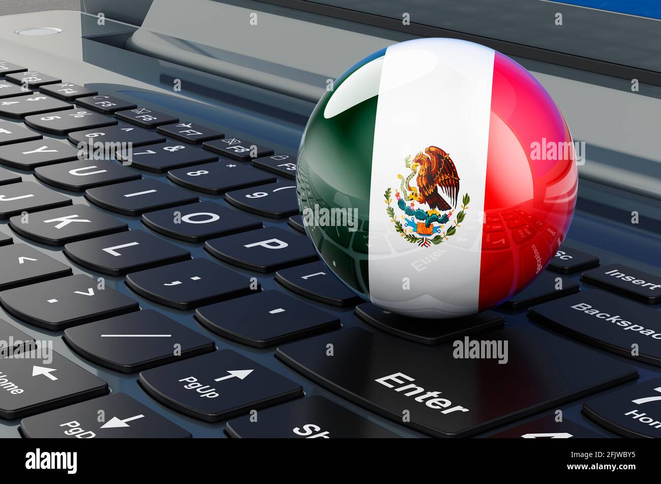 Mexican flag on laptop keyboard. Online business, e-education, shopping ...