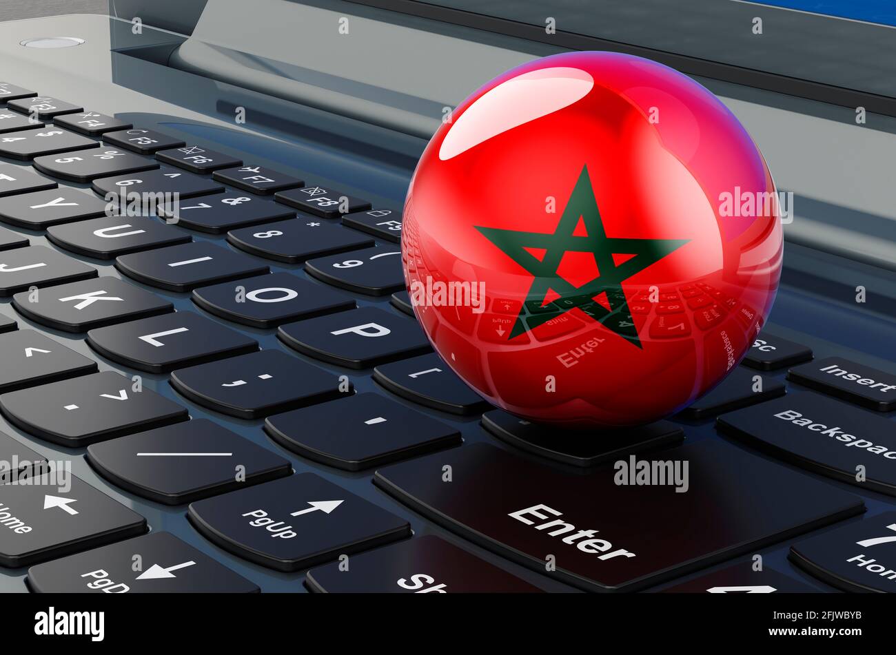 Moroccan flag on laptop keyboard. Online business, e-education ...