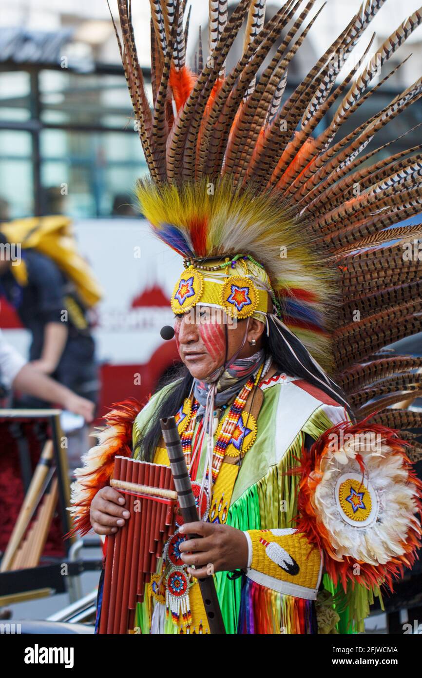 PRAGUE, CZECH REPUBLIC - Oct 02, 2014: Musician in traditional South ...