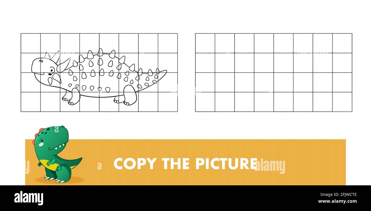 Copy the picture. Kids educational game with dino. Cute dinosaur ...