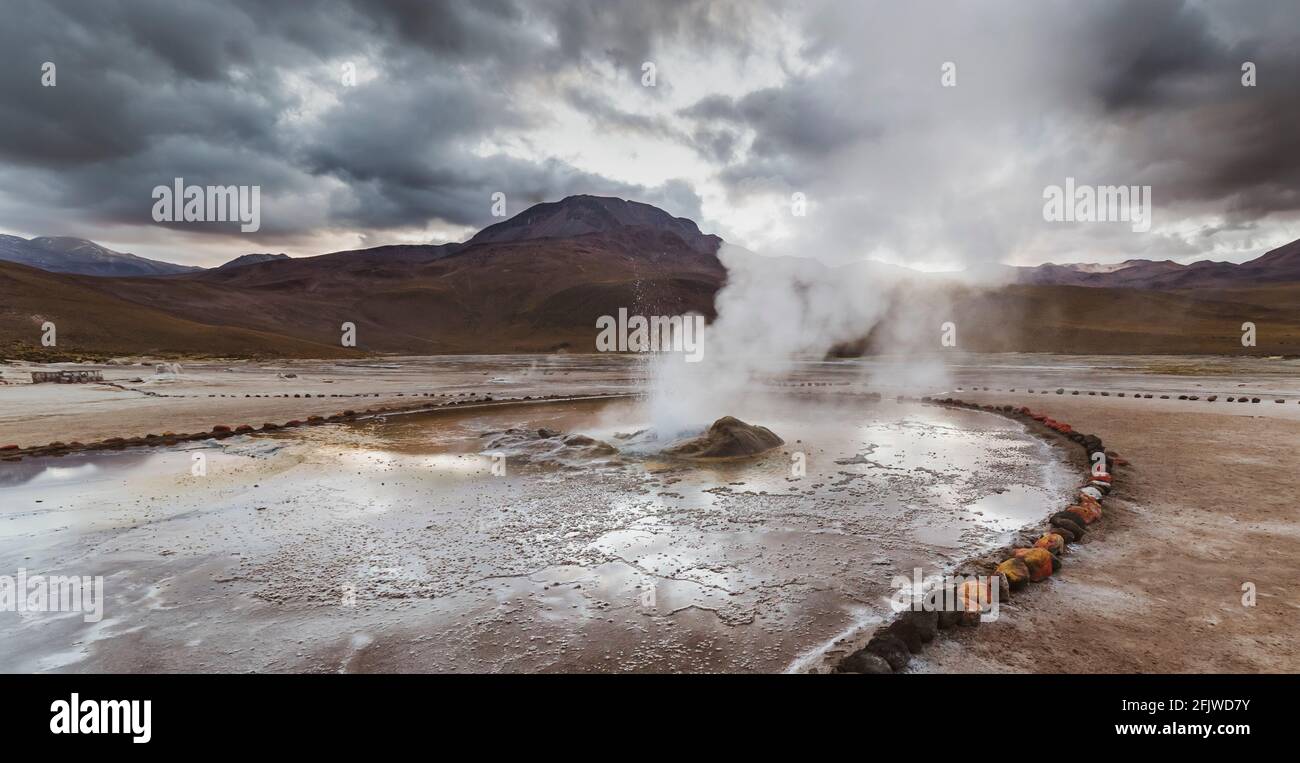 View of El Tatio geysers at sunrise , near San Pedro de Atacama, Chile ...