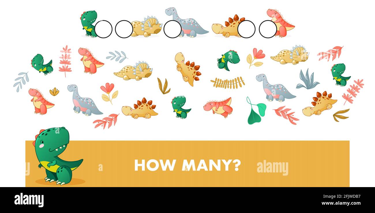 Find and count game. Kids educational game with dino. Cute dinosaur ...