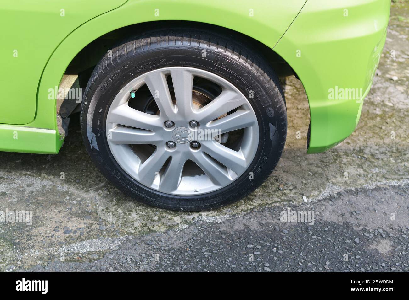 car wheel, in the parking park Stock Photo - Alamy
