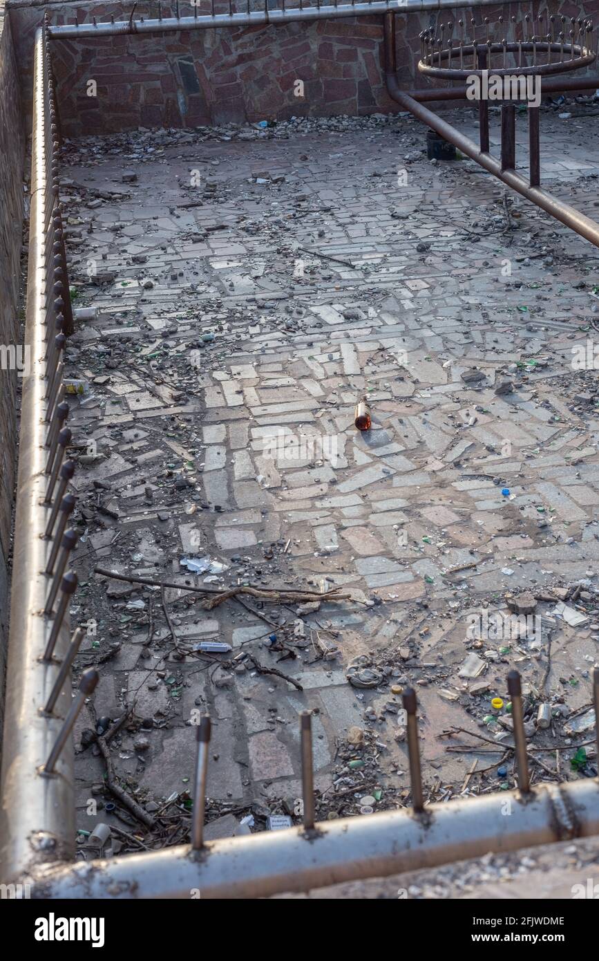 old garbage-polluted city fountain destroyed Forgotten fountain on the ...