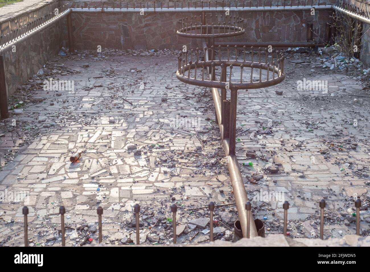 old garbage-polluted city fountain destroyed Forgotten fountain on the ...