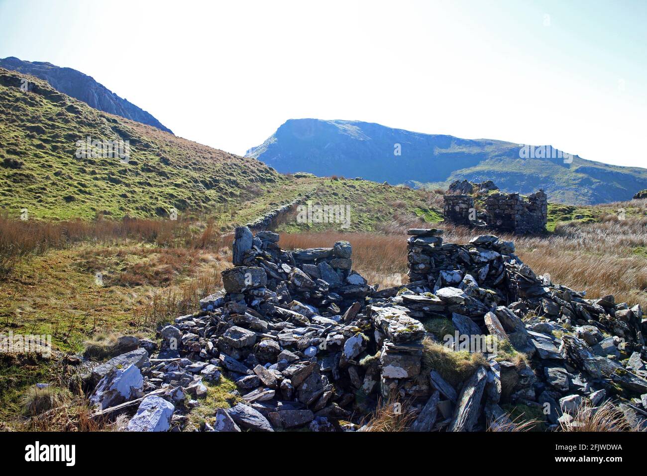 Old stone slate quarry buildings on Moelwyn Mawr, Croesor Stock Photo ...